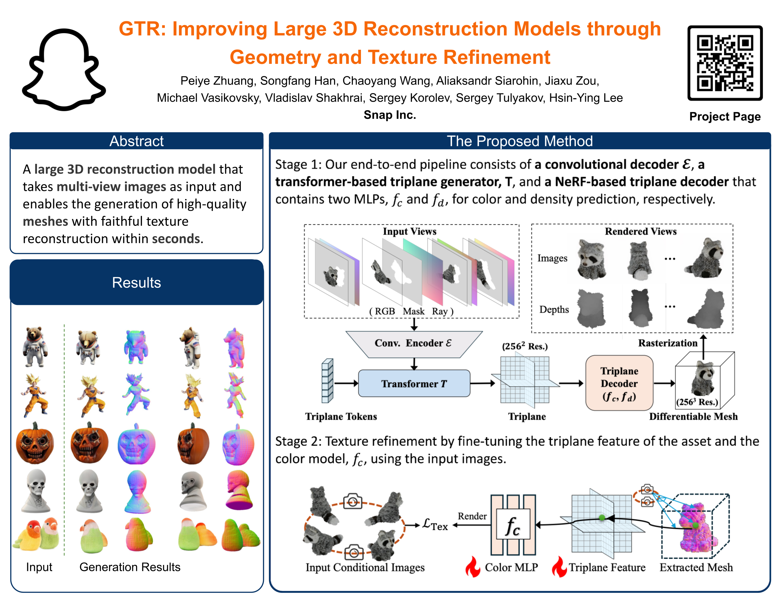 ICLR Poster GTR: Improving Large 3D Reconstruction Models through Geometry and Texture Refinement